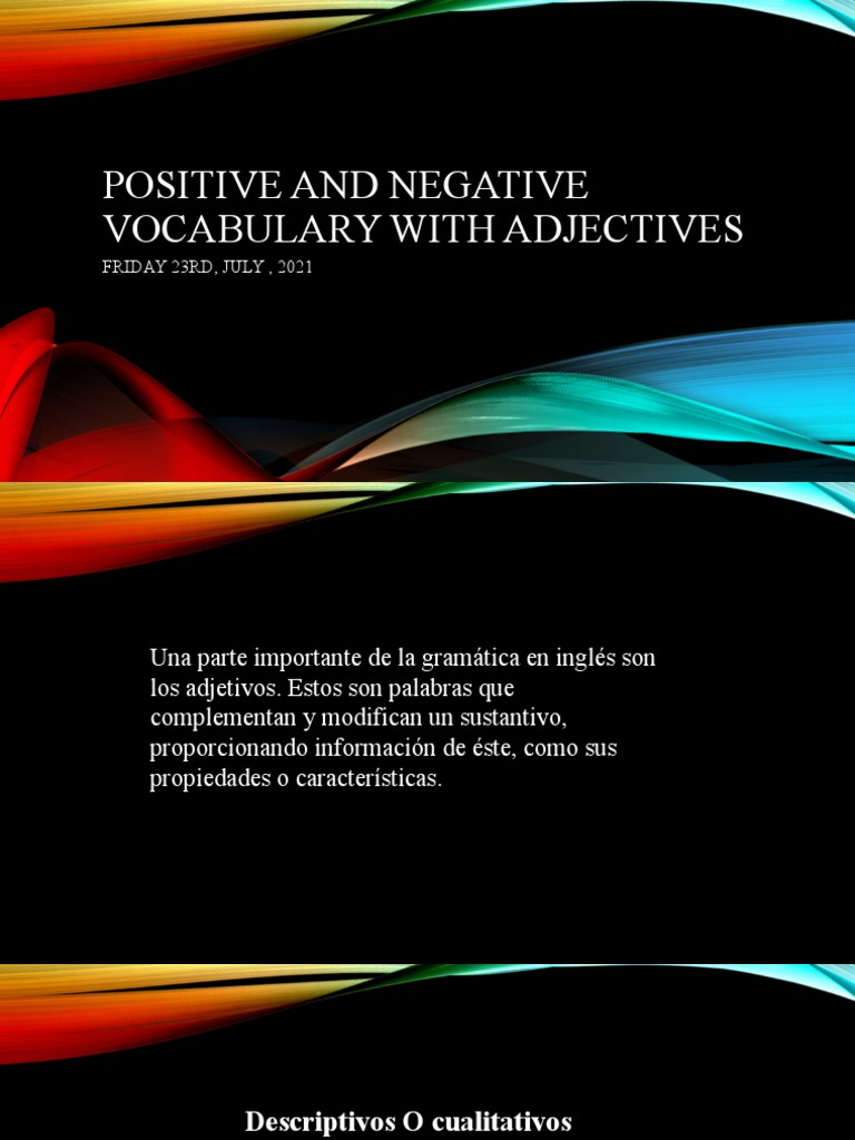 Positive and Negative Vocabulary With Adjectives | PDF