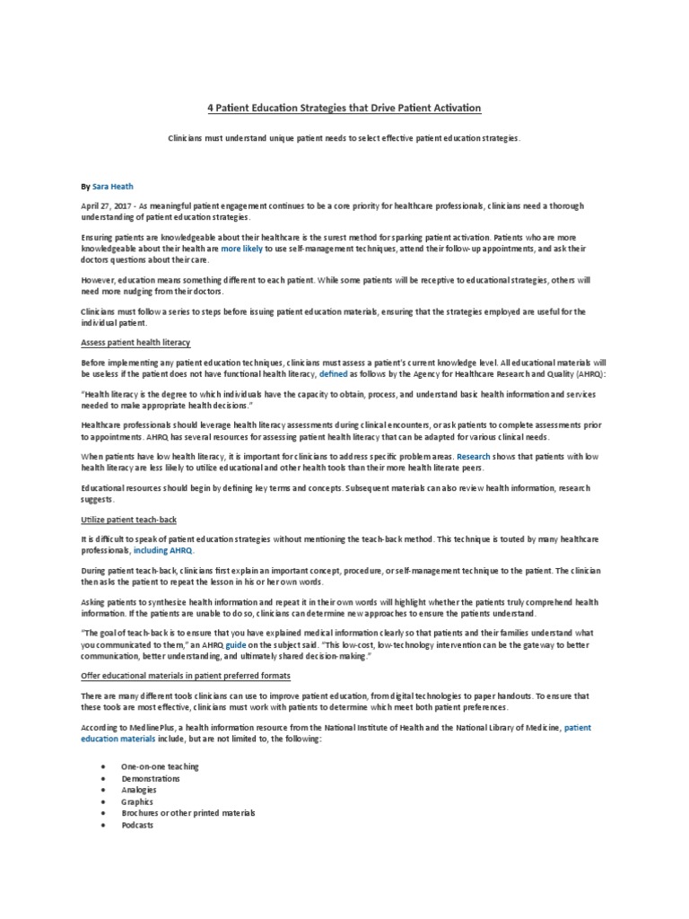 4 Patient Education Strategies That Drive Patient Activation | PDF ...