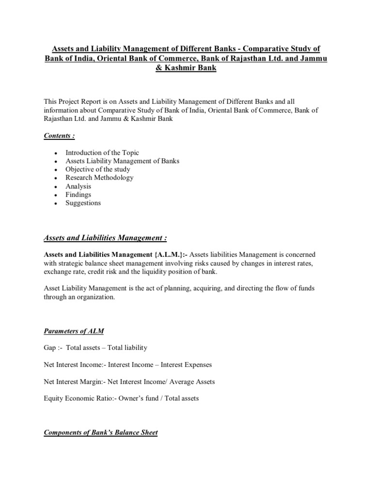 Assets and Liability Management of Different Banks | PDF | Equity ...