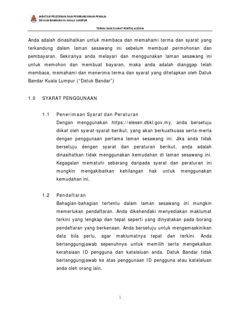 DBKL Term and Conditions ELesen OnLine | PDF