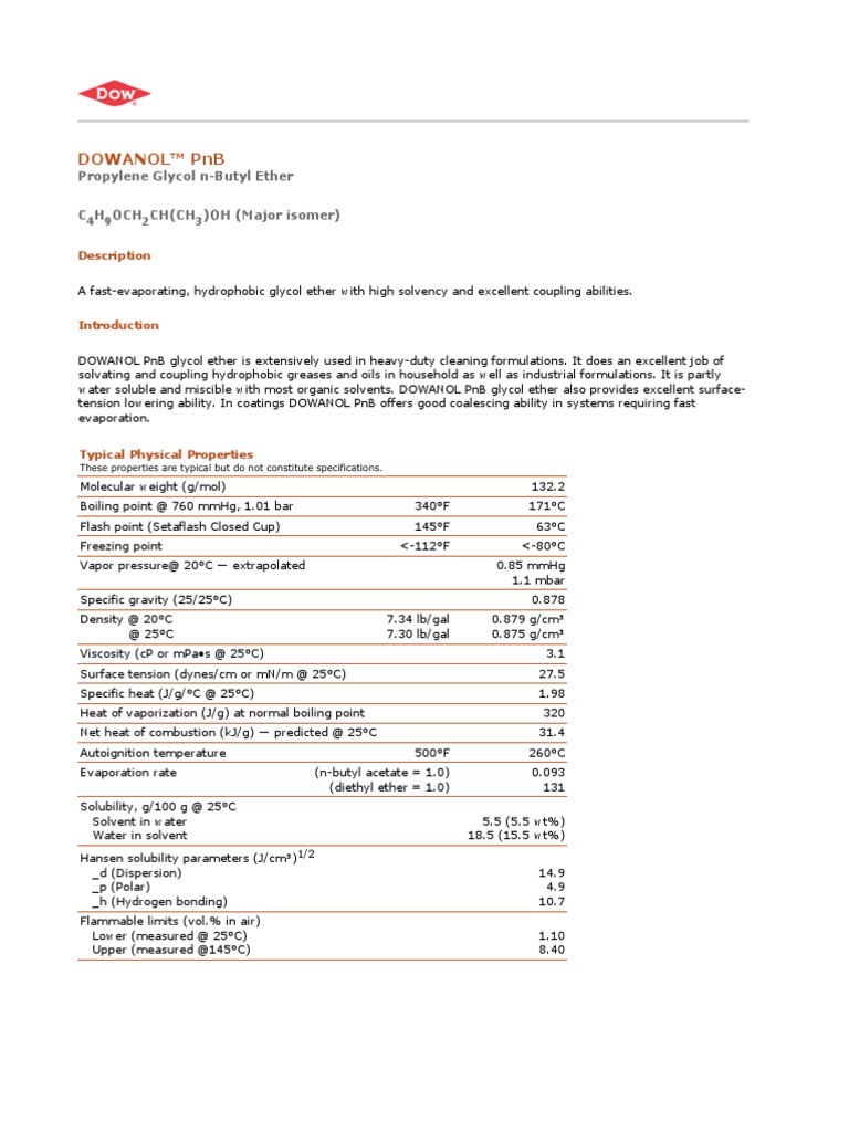 Dowanol PNB Propilenglicol N Butyl Eter | PDF | Solvent | Chemical ...