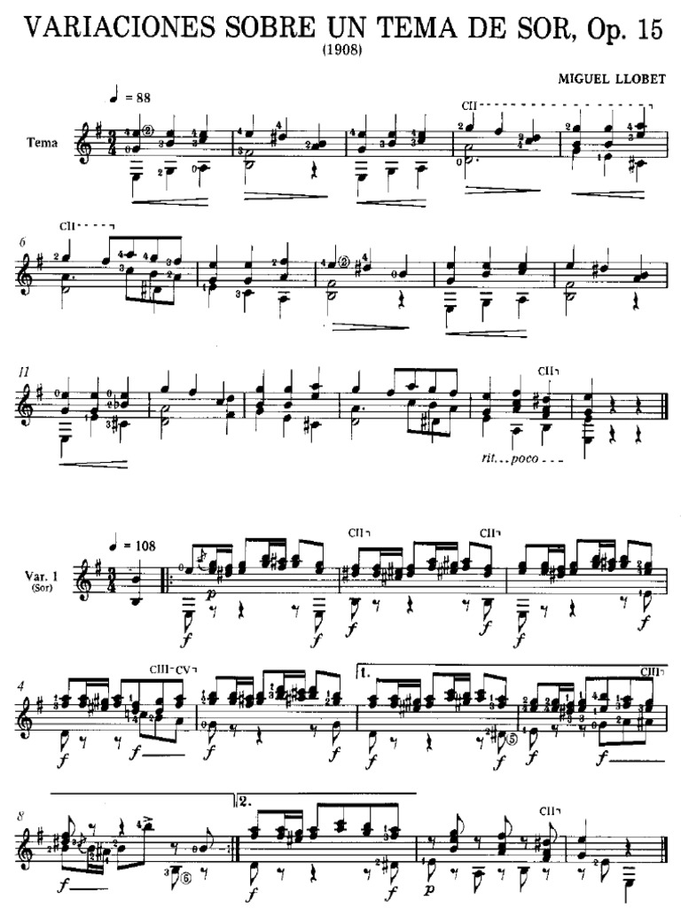 Miguel LLobet Variaciones Sobre Un Tema de Sor Op 15 | PDF
