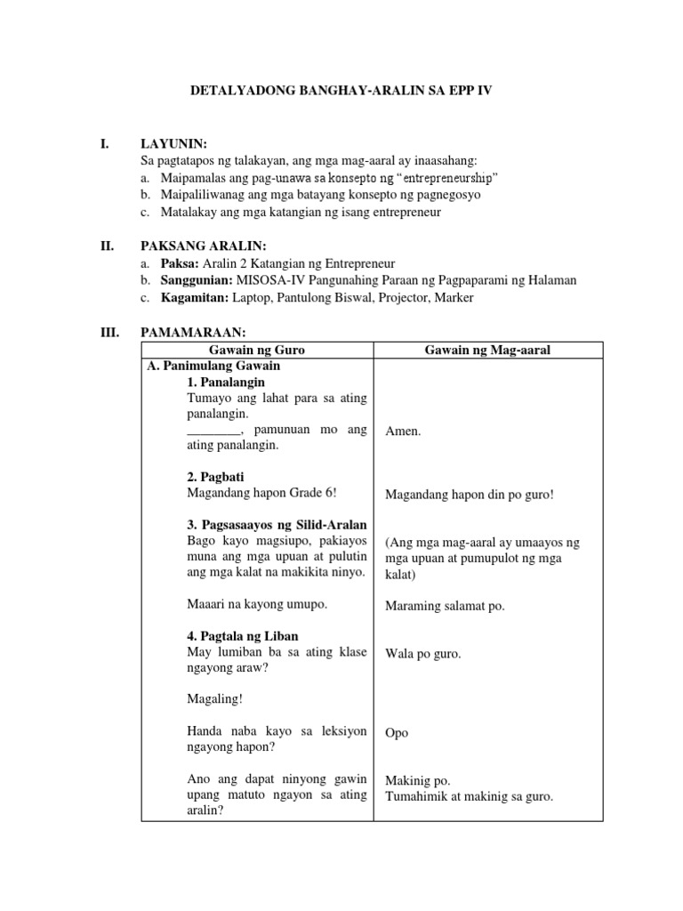 Detalyadong Banghay-Aralin Sa Epp Iv | PDF