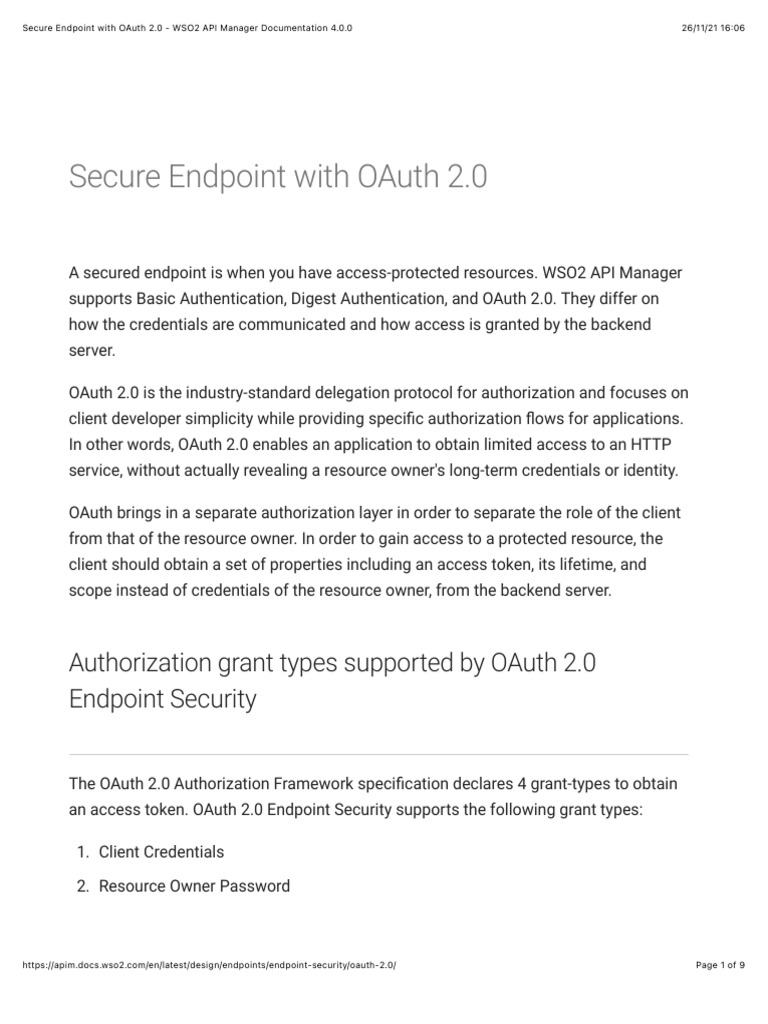 Secure Endpoint With OAuth 2.0 - WSO2 API Manager Documentation 4.0.0 | Download Free PDF ...