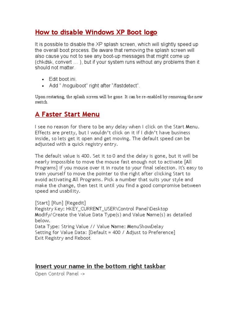 How To Disable Windows XP Boot Logo | PDF | Windows Registry ...