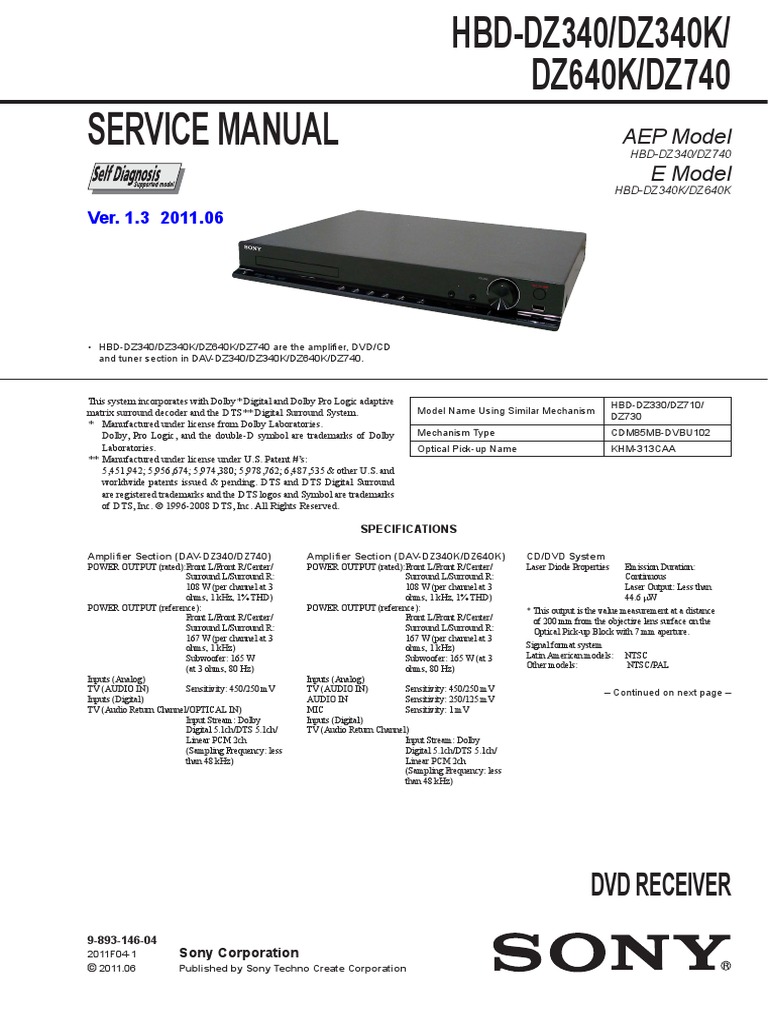Sony hbd-dz340 hbd-dz340k hbd-dz640k hbd-dz740 Ver.1.3 | PDF ...