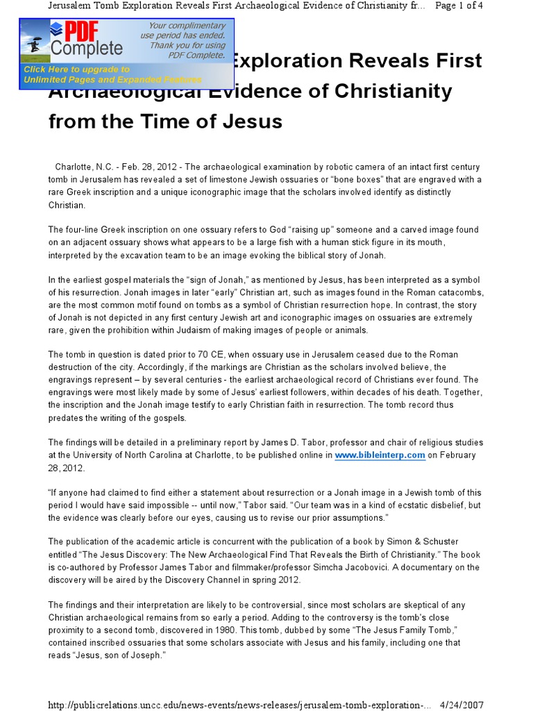 Early Christian Tomb Discovery | PDF | Jesus