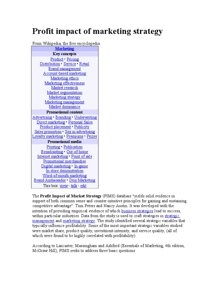 Profit Impact of Marketing Strategy | PDF | Business | Marketing