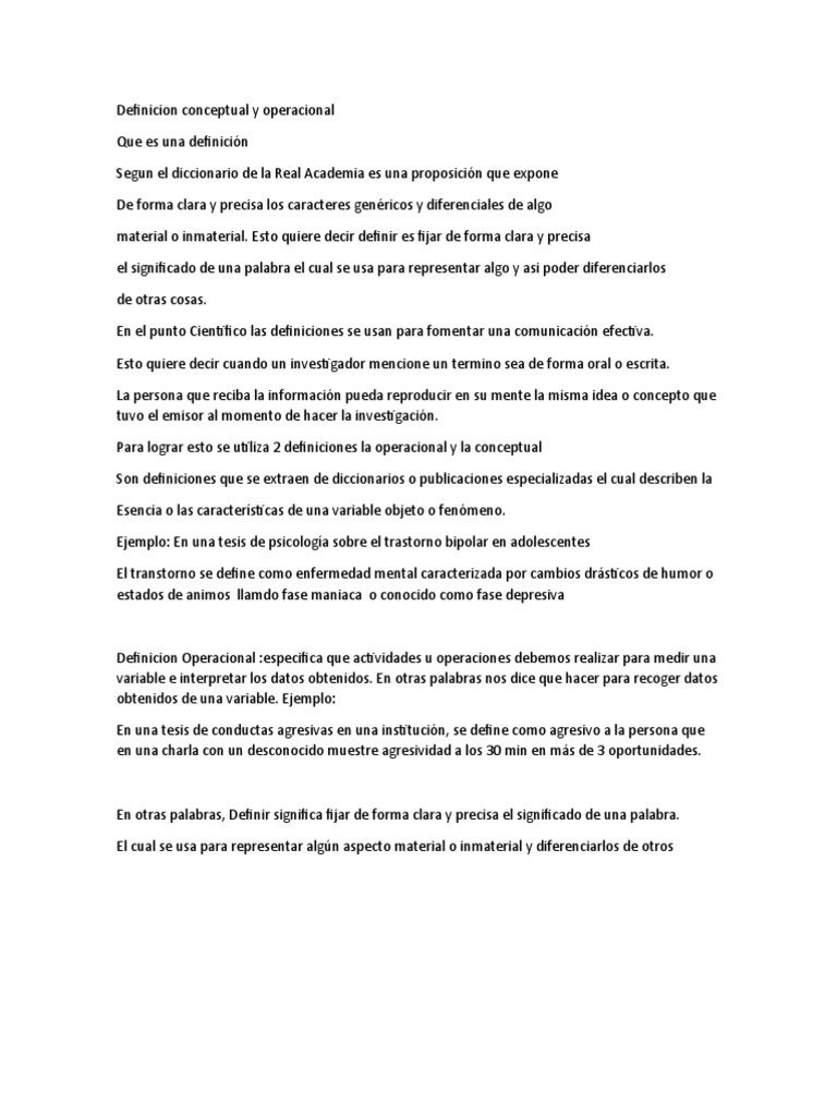 Definicion Conceptual y Operacional | Descargar gratis PDF | Cognición ...