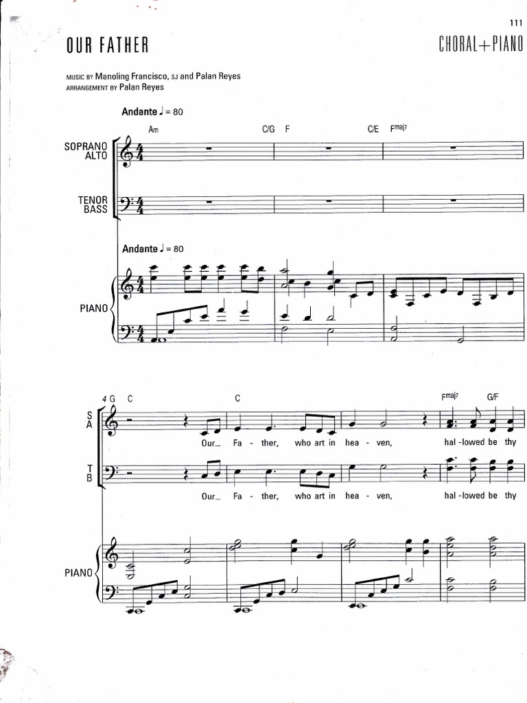 Our Father Music Sheet and Chords | PDF