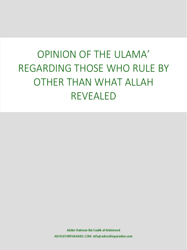 The Opinion of The Ulama Regarding Those Who Rule by Other Than What ...