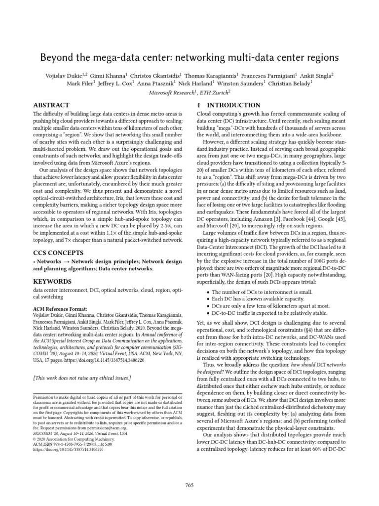 Beyond The Mega-Data Center: Networking Multi-Data Center Regions | PDF ...