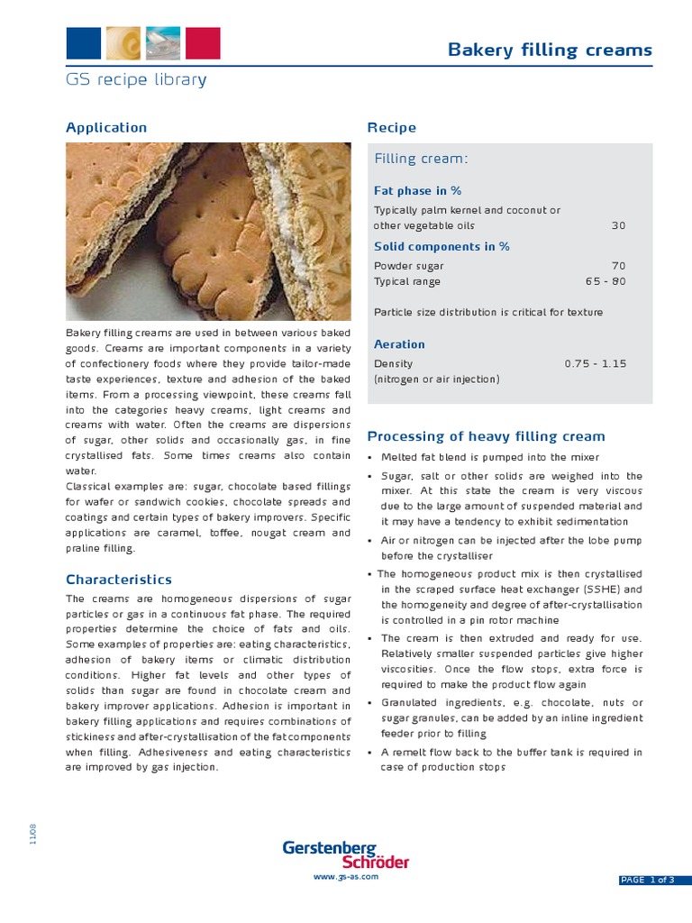 GS Recipe Library: Bakery Filling Creams | PDF | Stainless Steel | Pump
