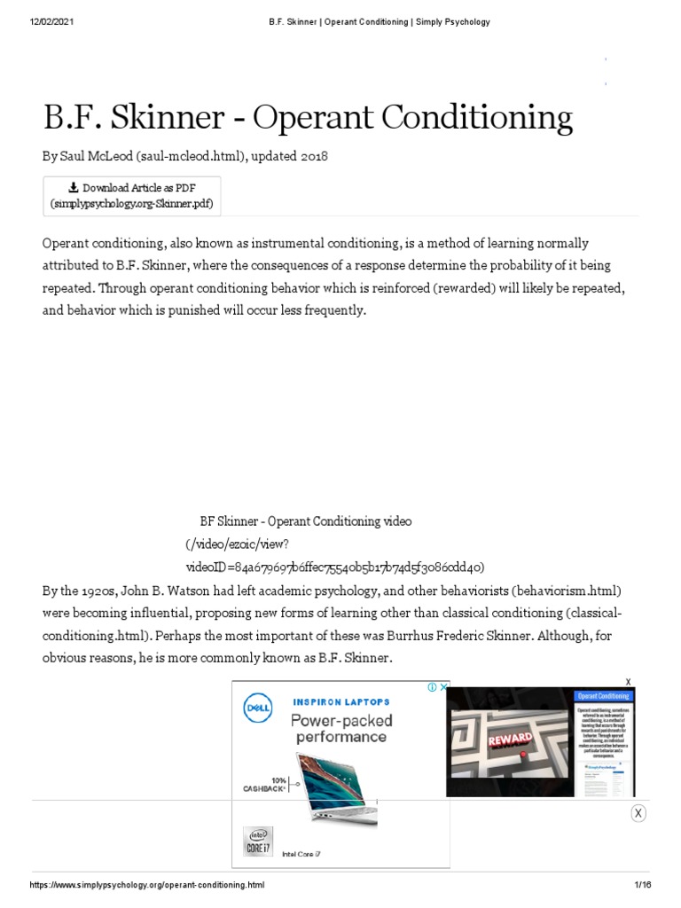 B.F. Skinner - Operant Conditioning - Simply Psychology | PDF ...