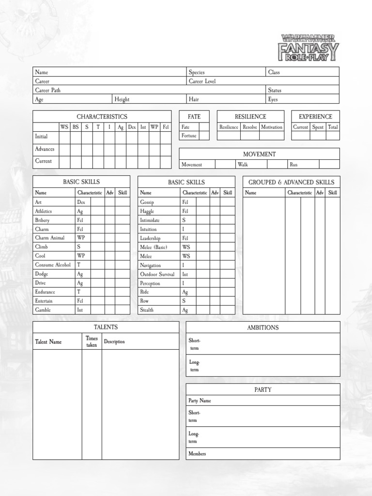 Wfrp Character Sheet Pdf , Character Sheet – RSIH