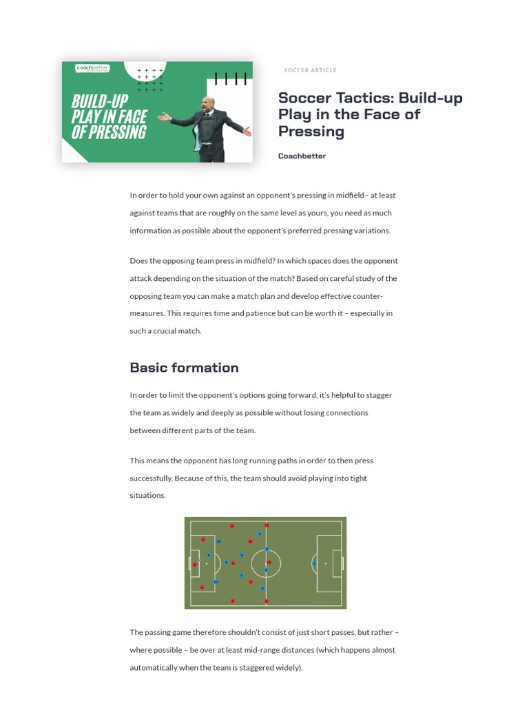 Tactics for Build-Up Play Against Pressing | PDF | Defender ...