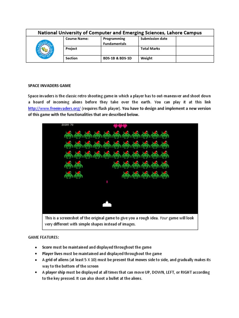 NUCES Space Invaders Game | PDF | Software | Computing