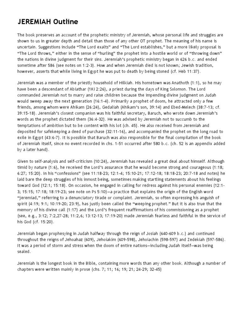 Jeremiah Outline | PDF | Ancient Israel And Judah | Books Of The Hebrew ...