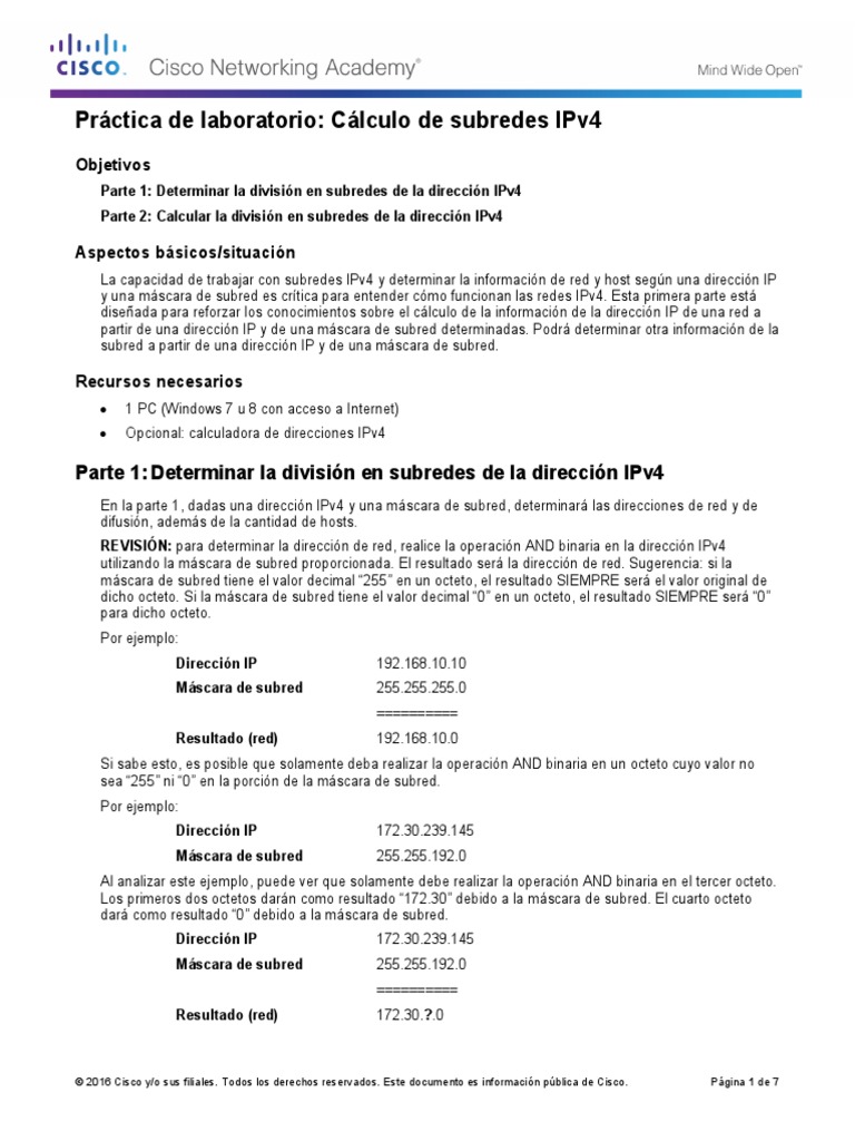 8.1.4.6 Lab - Calculating IPv4 Subnets - Resuelto | Descargar gratis PDF | Dirección IP ...