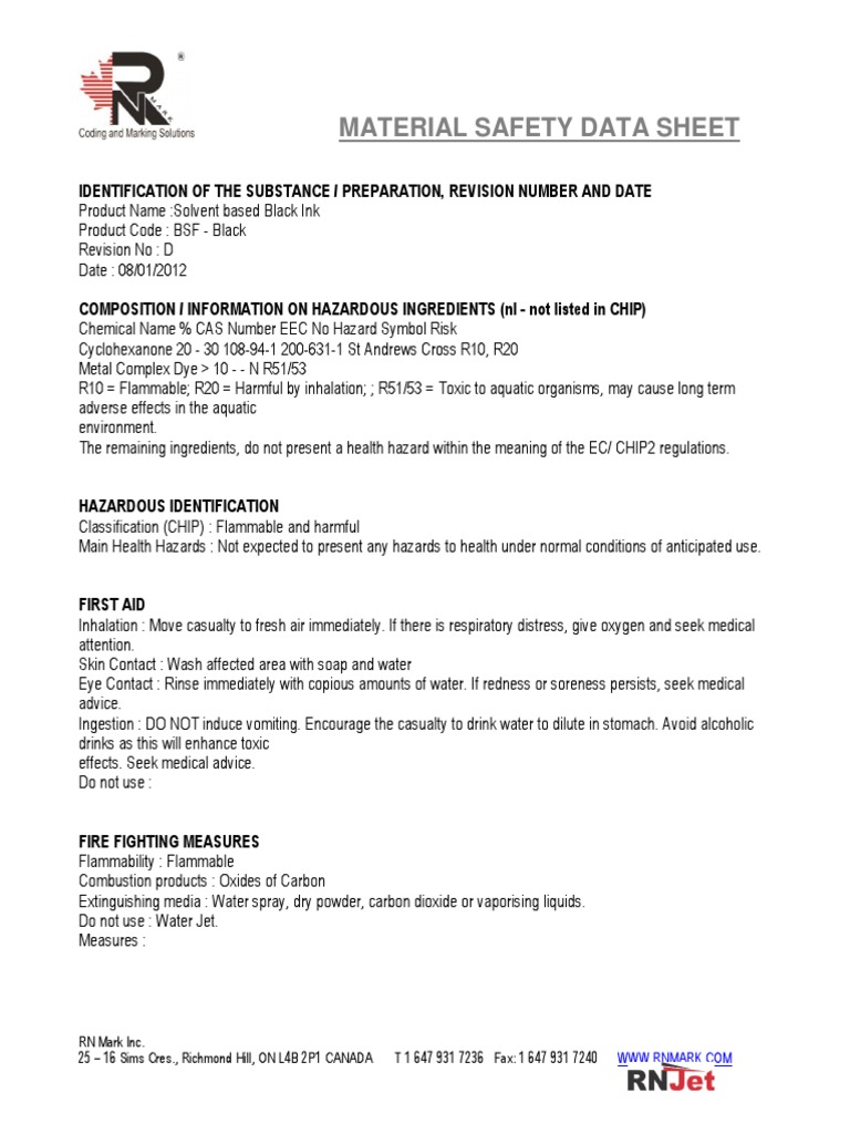 Material Safety Data Sheet: Identification of The Substance ...