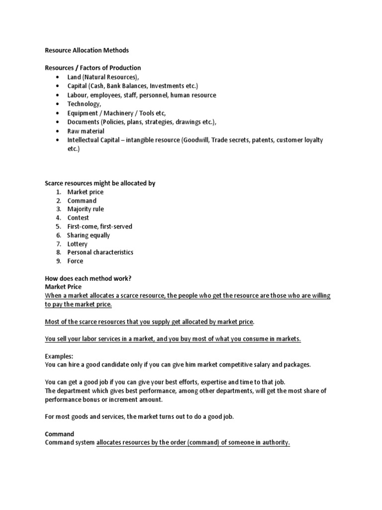 Resource Allocation Methods in Economics | PDF | Resource | Labour ...