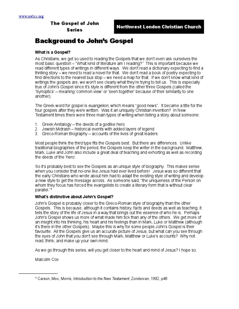 Gospel of John Background | PDF | Gospel Of John | Gospels