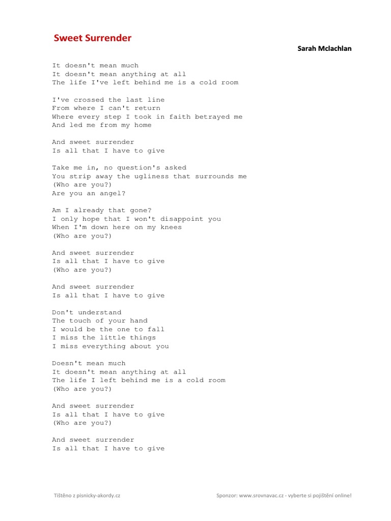 Sweet Surrender Lyrics Analysis | PDF