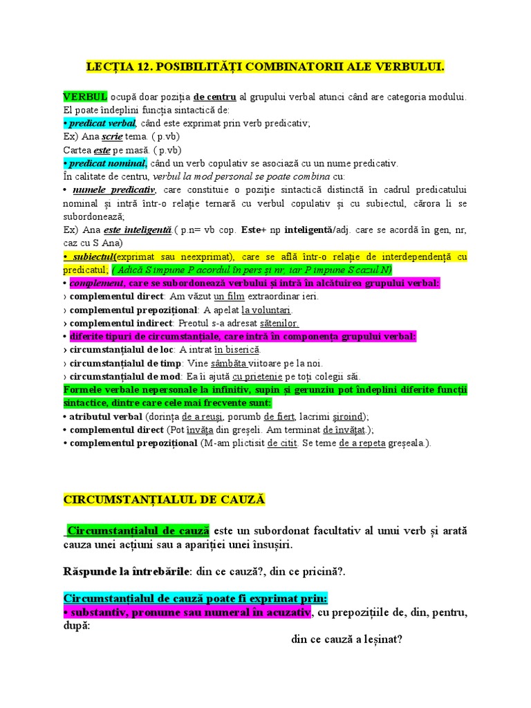 Posibilitati Combinatorii Ale Verbului | PDF