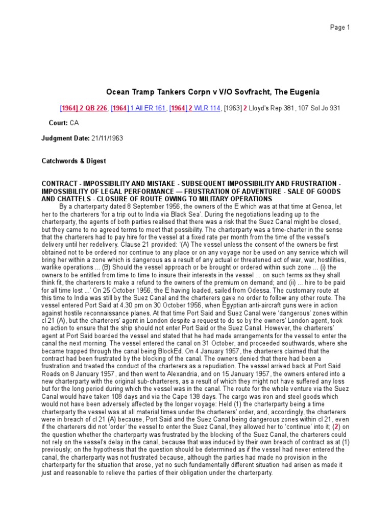 Ocean Tramp Tankers Corpn V VO Sovfracht, T | PDF | Port | Suez Canal