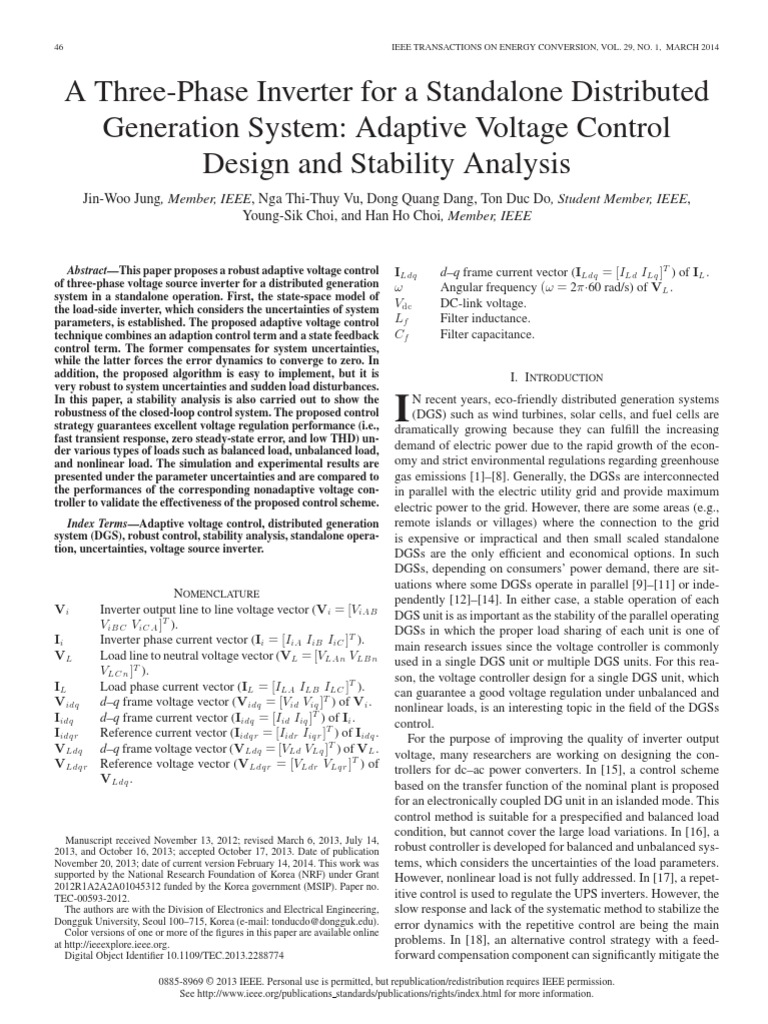 A Three Phase Inverter For A Standalone Distributed Generation System Adaptive Voltage Control