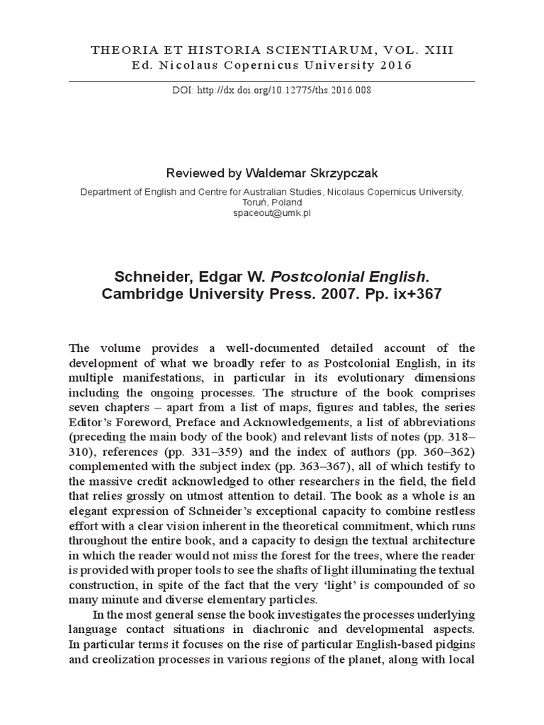 Schneider, Edgar W. Postcolonial English. Cambridge University Press ...