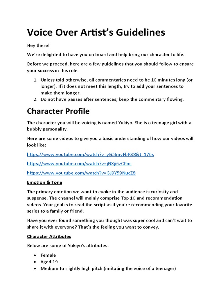 Voice Over Artist's Guidelines | PDF