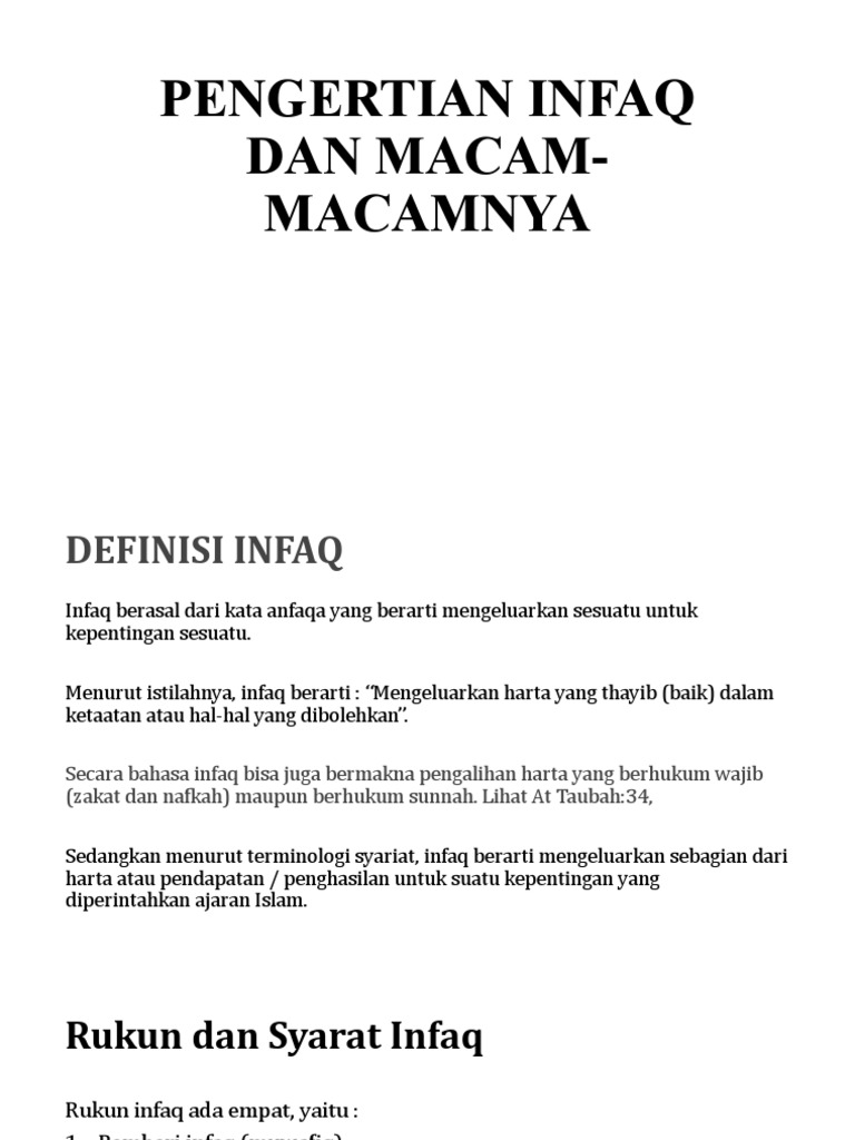 Pengertian Infaq Dan Macam-Macamnya | PDF | Ilmu Sosial | Hukum