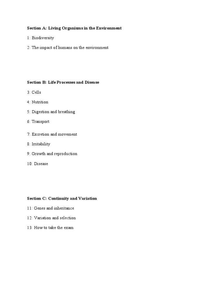 CXC Biology Topics | PDF