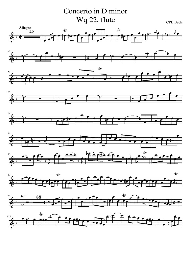 C.P.E. Bach Flute Concerto Wq 22 | PDF | Compositions | Orchestral Music