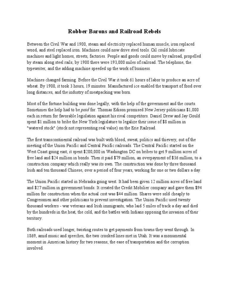Robber Barons and Railroad Corruption | PDF | Rail Transport | First ...