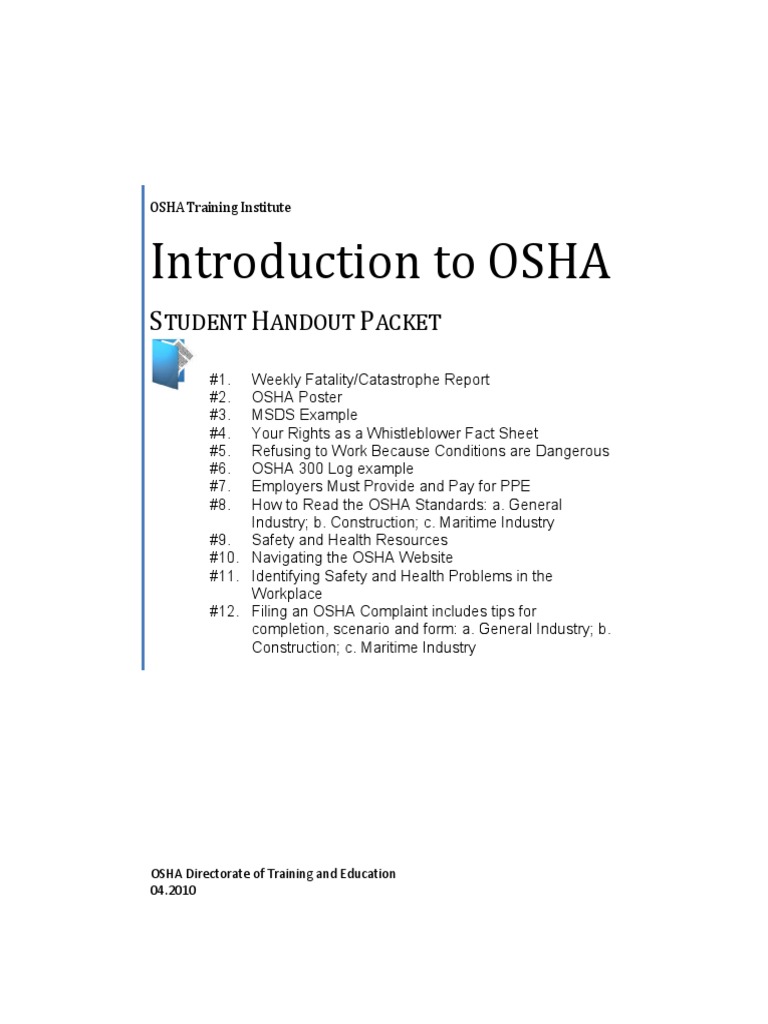 Module 1 - Intro To OSHA (Student Handouts) | PDF | Occupational Safety ...
