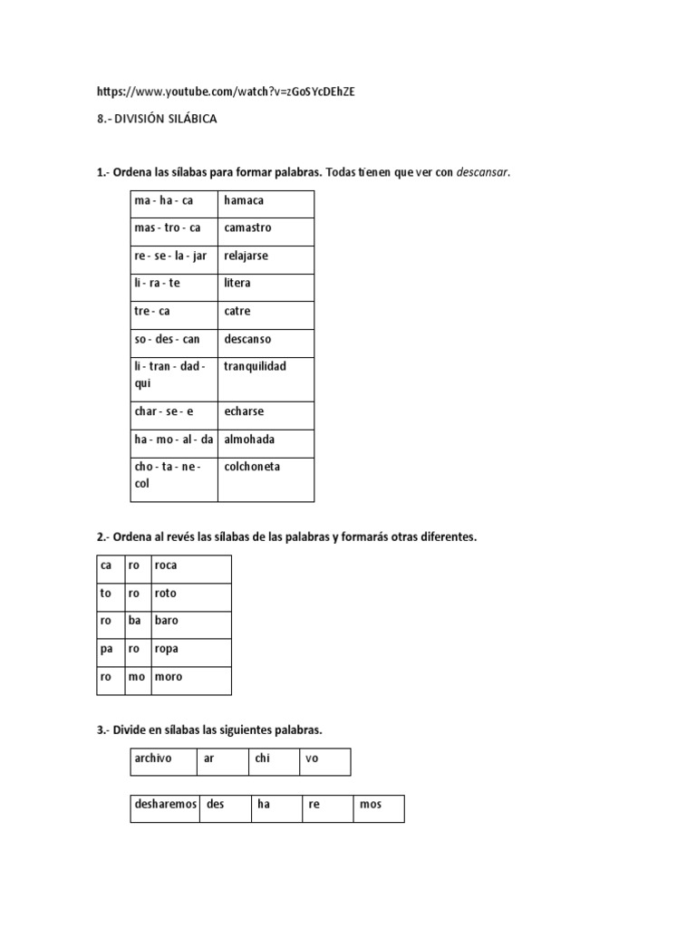 División Silabica Ejercicios 8 EOE I 2022 Https1 | PDF | Artes del ...