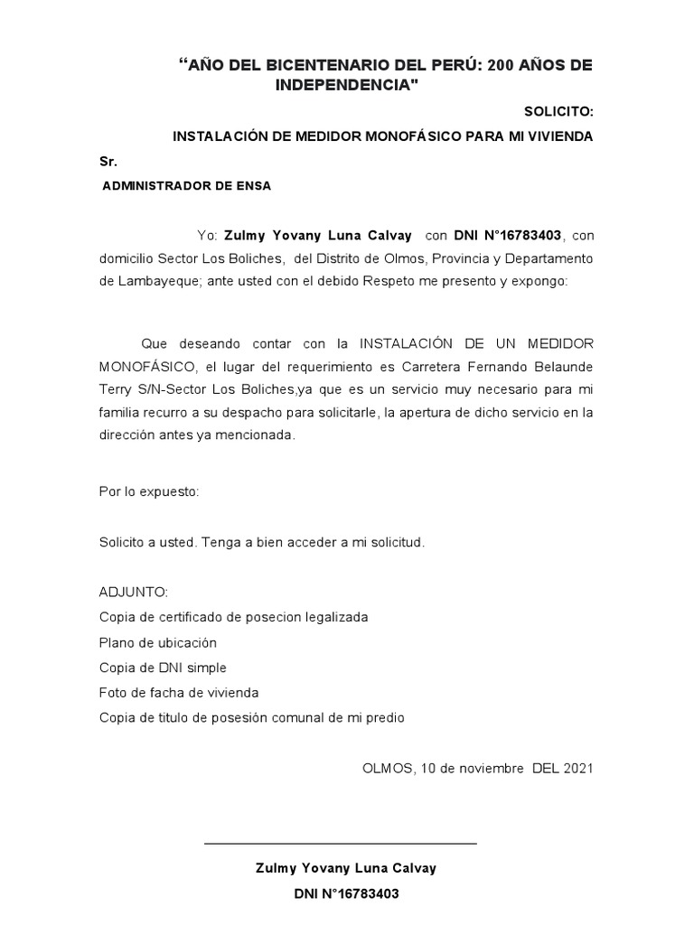 Solicitud para Luz Electrica | PDF