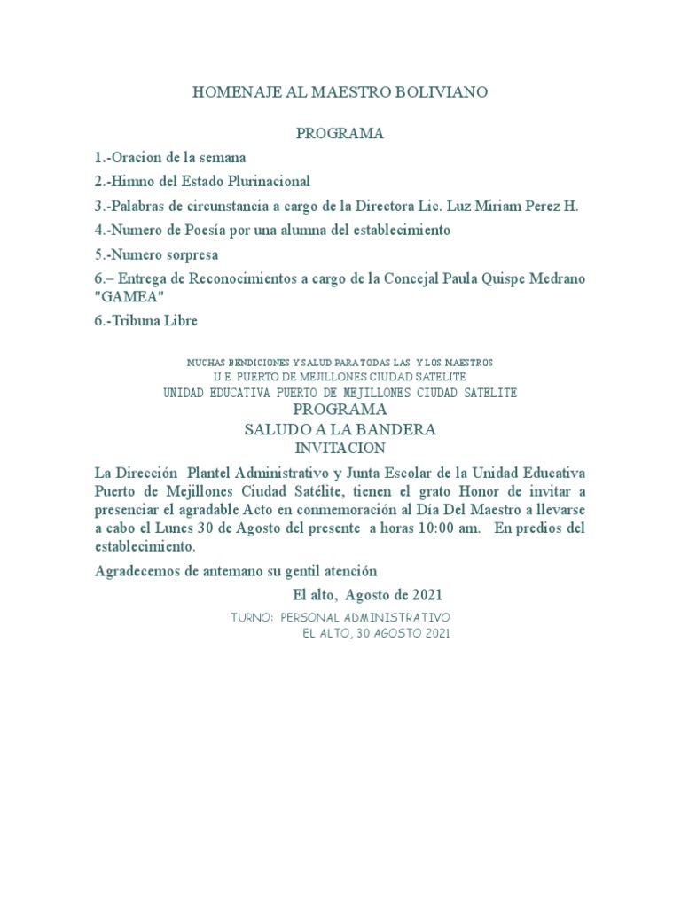 Programa Dia Del Maestro 2021 | PDF