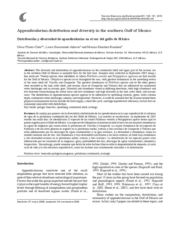 Appendicularian Distribution and Diversity in the Southern Gulf of ...