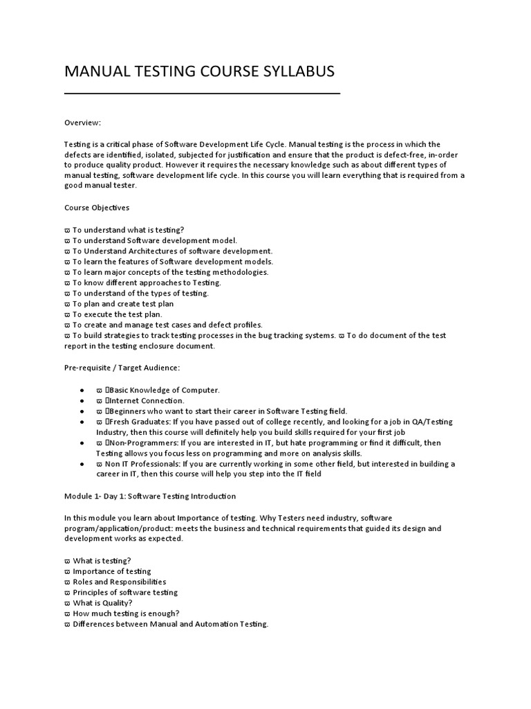 Manual Testing Course Syllabus: Learn QA Testing Fundamentals | PDF ...