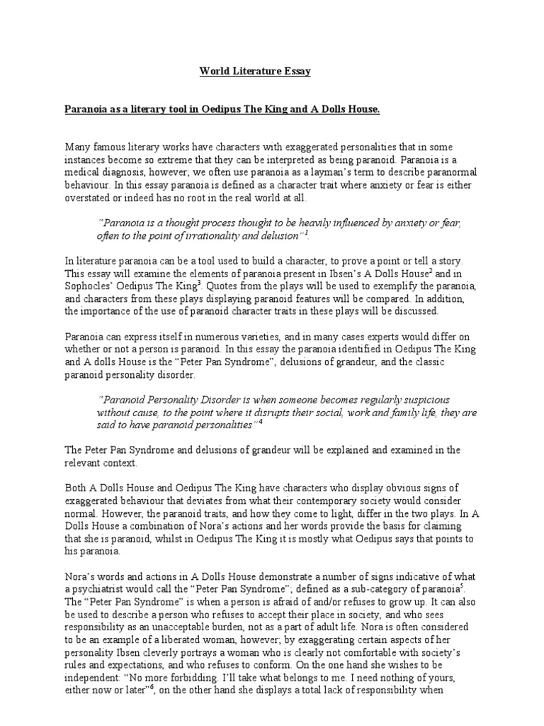 World Lit Essay | PDF | Paranoia | Delusion