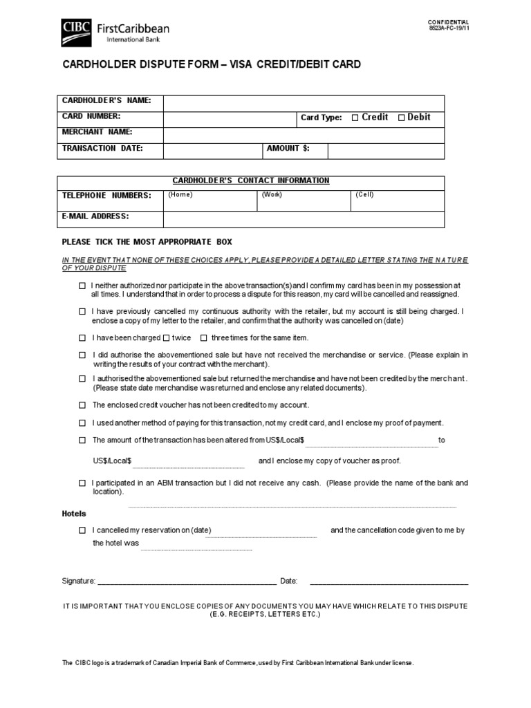 Cardholder Dispute Form - Visa Credit/Debit Card | PDF | Financial ... Cardholder Dispute Form - Visa Credit/Debit Card | PDF | Financial ...