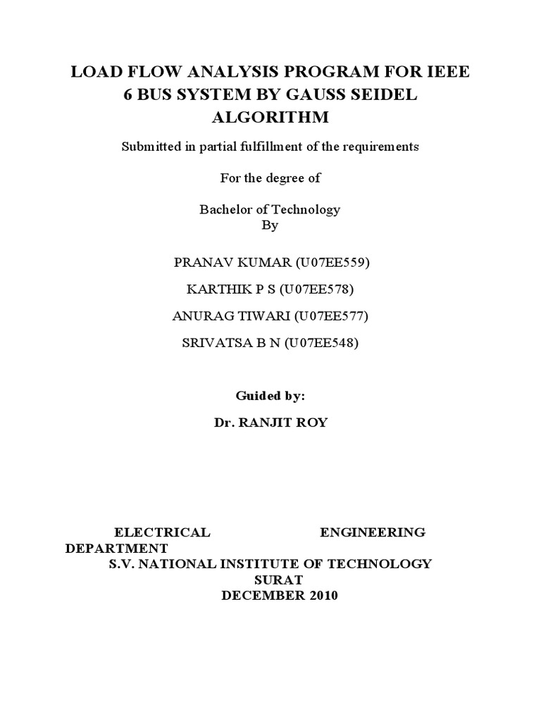 Load Flow Analysis Program For Ieee 6 Bus System by Gauss Seidel Algorithm | PDF | Electrical ...