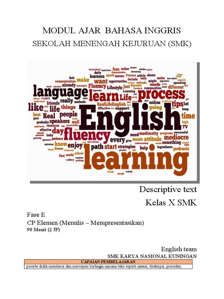 Modul Ajar Bahasa Inggris Class X Descriptive Text - PJBL | PDF