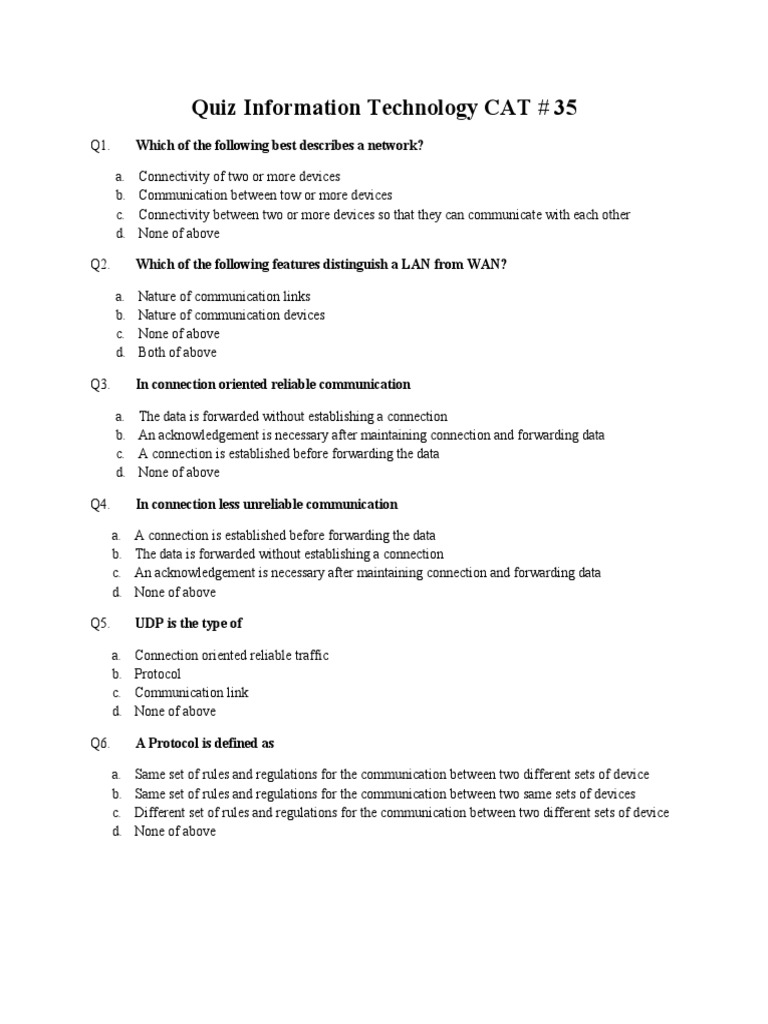 IT Quiz: Networking Fundamentals | PDF | Business