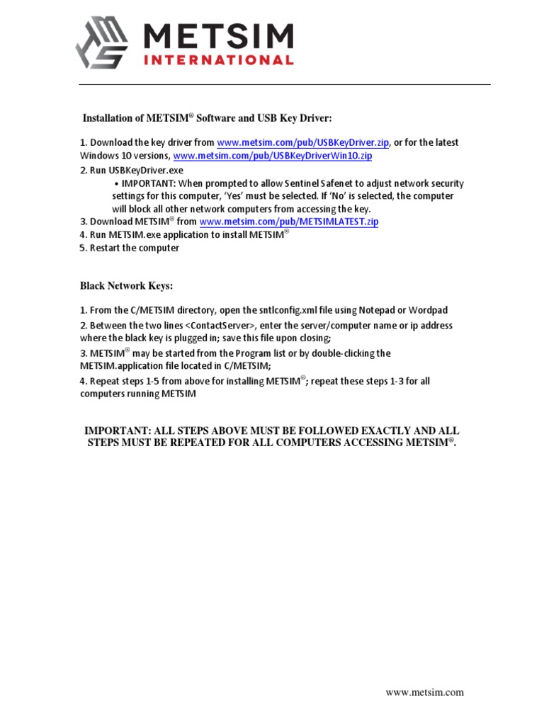 METSIM USB Key Installation | PDF