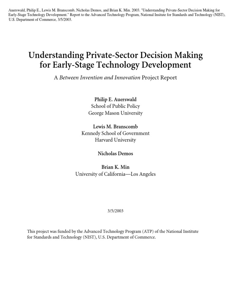 Auerswald Et Al 2003 Private Sector Decision Making Early Tech ...