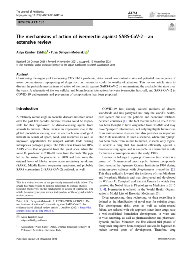 The Mechanisms of Action of Ivermectin Against Sars-Cov-2 - An ...